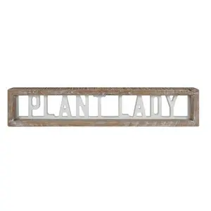 TRANSPAC Mdf And Wood Cut Out Plant Lady White And Brown For Spring Home Decor - Multicolored