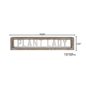 TRANSPAC Mdf And Wood Cut Out Plant Lady White And Brown For Spring Home Decor