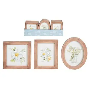 TRANSPAC Set Of 12 Small Mdf Framed Daisy Artcharming Floral Decor For Home Or Office - Multicolored