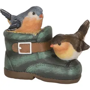 TRANSPAC 5.5 Inch Multicolor Spring Birds In Boot Decorative Figurine Polyresin Spring Decor - Multicolored
