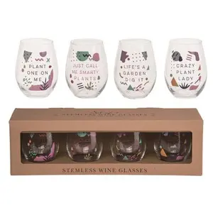TRANSPAC 18 Oz Multicolor Spring Stemless Wine Glasses Set Of 4 For Plant Enthusiasts Perfect For Spring Celebrations - Multicolored