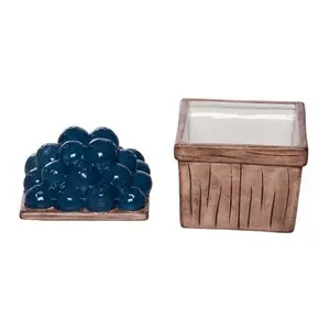 TRANSPAC Ceramic Berry Lidded Dip Bowl Tabletop Container For Patriotic Serving And Entertaining
