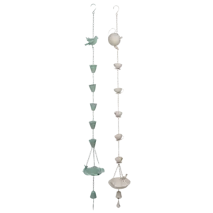 TRANSPAC Metal Fancy Bird Rain Chain Set Of 2 Colorful Bird Figurines Decorative Objects For Spring Home Decor - Multicolored