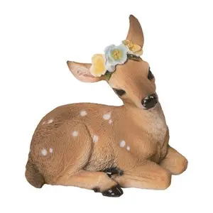 TRANSPAC 4.9 Inch Spring Sweet Fawn Figurine Decorative Object Polyresin For Spring Home Decor - Brown