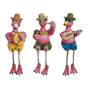 TRANSPAC Resin Flamingo Shelf Sitters Set Of Multicolored For Spring Home Decor - 3