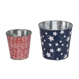 TRANSPAC Set Of 2 Metal Americana Containers Home Decor Patriotic July 4th Decorative Objects - Multicolored