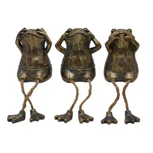 TRANSPAC Resin Frog Sitters Set Of Bronze For Spring Home Decor - 3
