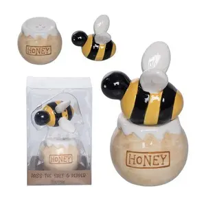 TRANSPAC Dolomite Bee Salt And Pepper Set Of 2 For Spring Serving And Entertaining - Multicolored