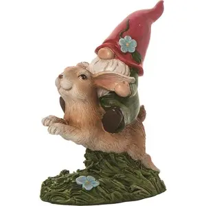 TRANSPAC 6 Inch Spring Gnome Bunny Rider Figurine Decorative Polyresin Spring Decor - Brown