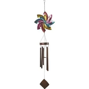 TRANSPAC 59 Inch Multicolor Spring Technicolor Spinner Chime With Bells And Wind Chimes For Outdoor Decor - Multicolored