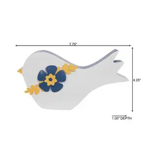 TRANSPAC Mdf Bird Citrus Indigo Figural Wood Decorations Blue And White For Spring Home Decor