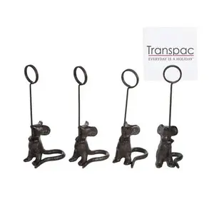 TRANSPAC Iron Mouse Place Card Holder Set Of 4 Metallic For Display And Entertaining