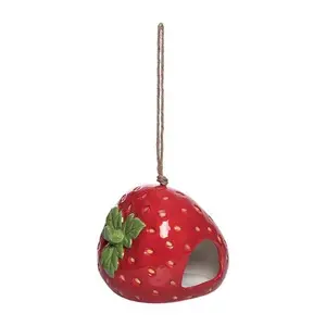TRANSPAC Dolomite Fly Through Strawberry Bird Feeder Birdfeeder Multicolo For Spring Garden Decor - Red