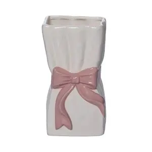 TRANSPAC Dolomite Ribbon Pink Vase For Floral Display And Home Decor - Multicolored