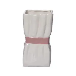 TRANSPAC Dolomite Ribbon Pink Vase For Floral Display And Home Decor