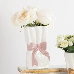 TRANSPAC Dolomite Ribbon Pink Vase For Floral Display And Home Decor