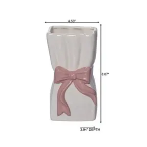 TRANSPAC Dolomite Ribbon Pink Vase For Floral Display And Home Decor