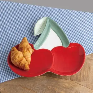 TRANSPAC Dolomite Cherry Platter For Spring Serving And Entertaining