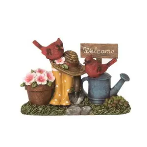 TRANSPAC 8 Inch Multicolor Spring Garden Cardinal Decor Polyresin Decorative Object For Home And Garden - Multicolored