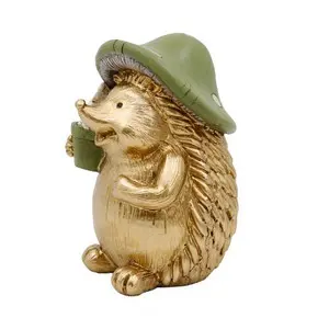 TRANSPAC Resin Gold Hedgehog Figurine Garden Accents For Spring Home Decor