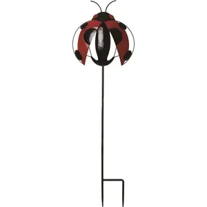 TRANSPAC 34.63 Inch Spring Lady Bug Yard Stake Decorative Metal Garden Stake For Spring Decor - Red