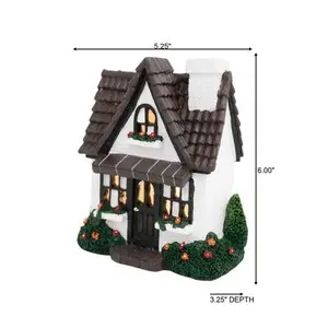 TRANSPAC Resin Led Mini Garden White Cottage For Spring Tabletop Lighting