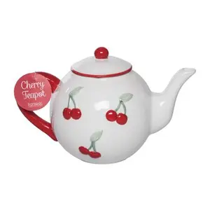 TRANSPAC Dolomite Cherry Teapot With Lid For Spring Serving And Entertaining - Multicolored