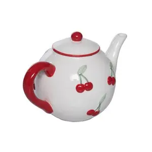 TRANSPAC Dolomite Cherry Teapot With Lid For Spring Serving And Entertaining