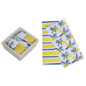 TRANSPAC Ceramic Dish With Citrus Pattern Tea Towels Set Of 3 For Spring Serving And Entertaining