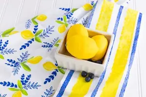 TRANSPAC Ceramic Dish With Citrus Pattern Tea Towels Set Of 3 For Spring Serving And Entertaining