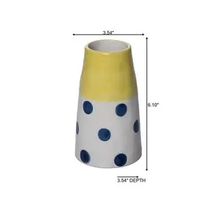 TRANSPAC Ceramic Blue Dot Vase For Floral Display And Home Decor
