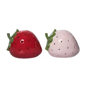 TRANSPAC Dolomite Light Up Strawberry Set Of 2 Led Decor Multicolo For Spring Tabletop Lighting