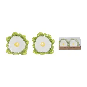 TRANSPAC Dolomite Daisy Salt And Pepper Set Of 2 For Spring Serving And Entertaining - Multicolored