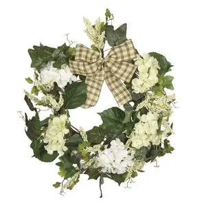 TRANSPAC 24 Inch Multicolor Spring Gingham Bow Wreath Fabric Canvas Decorative Spring Wreath For Home Decor - Multicolored