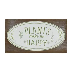 TRANSPAC Mdf And Metal Plants Happy Sign White And Brown For Spring Wall And Entryway Decor - Multicolored