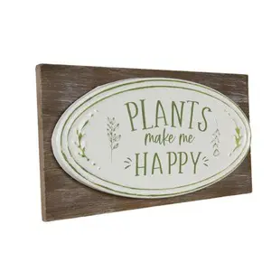 TRANSPAC Mdf And Metal Plants Happy Sign White And Brown For Spring Wall And Entryway Decor