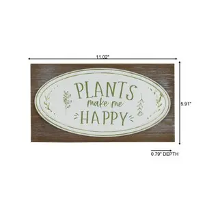 TRANSPAC Mdf And Metal Plants Happy Sign White And Brown For Spring Wall And Entryway Decor