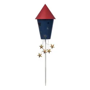 TRANSPAC Metal Rocket Garden Stake Patriotic Home Decoration Decorative Yard Art For Outdoor Spaces - Multicolored