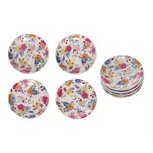 TRANSPAC Dolomite Wildflower Dip Bowl Set Of 4 For Spring Serving And Entertaining - Multicolored