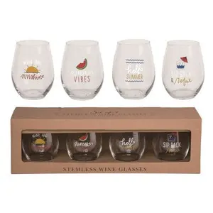 TRANSPAC 18 Oz Multicolor Spring Stemless Wine Glasses Set Of 4 Perfect For Summer Vibes And Entertaining - Multicolored