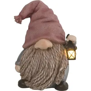 TRANSPAC 6.5 Inch Spring Light Up Braided Gnome Decor Polyresin Decorative Object For Spring Home Decor - Gray