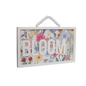 TRANSPAC Mdf Bloom Sign With Bud Vase For Spring Wall And Entryway Decor
