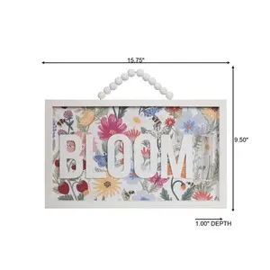 TRANSPAC Mdf Bloom Sign With Bud Vase For Spring Wall And Entryway Decor