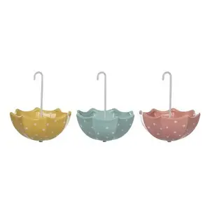 TRANSPAC Set Of 3 Ceramic Umbrella Planters For Home Decor Spring Garden Decoration - Multicolored