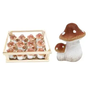 TRANSPAC Resin Mushroom Couple Crate Set Of 12 Spring Home Decorations Decorative Objects - Multicolored