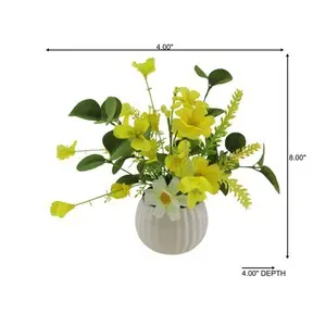 TRANSPAC Season's Designs Artificial Yellow Flower Arrangement In White Vase