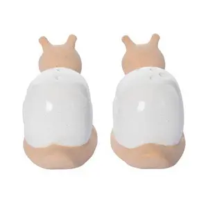 TRANSPAC Ceramic Snail Salt And Pepper Set Of 2 White For Spring Serving And Entertaining
