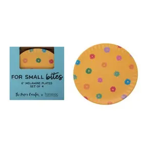 TRANSPAC Melamine Ditsy Floral Appetizer Plates Set Of 4 Tabletop Plate Multicolored For Spring Serving And Entertaining - Yellow