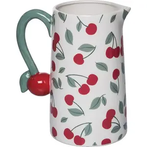 TRANSPAC Dolomite Cherry Pitcher For Spring Serving And Entertaining - Multicolored