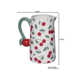 TRANSPAC Dolomite Cherry Pitcher For Spring Serving And Entertaining